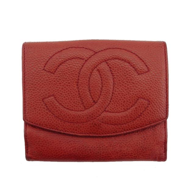 【X'masセール★30%OFF】シャネル CHANEL 二つ折り財布ココマーク オールドシャネル レッド レディース 中古