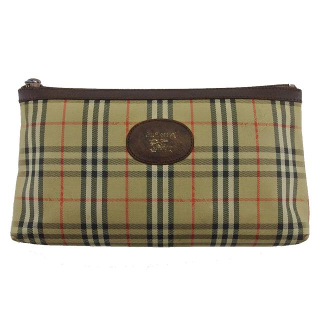 【BIGお買い物ラリー★30%OFFセール中】バーバリー BURBERRY ポーチチェック ベージュ ブラック ブラウン系 レディース 中古