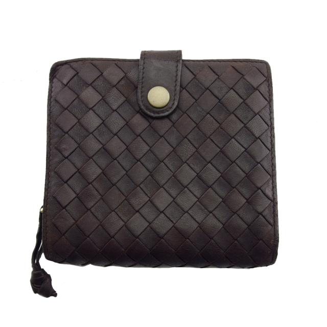 【X'masセール★30%OFF】ボッテガヴェネタ BOTTEGAVENETA 二つ折り財布イントレチャート ブラウン レディース 中古