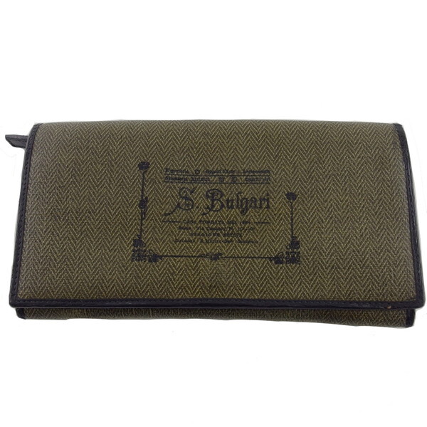 【X'masセール★30%OFF】ブルガリ BVLGARI 長財布 カーキ×ブラック レディース 中古