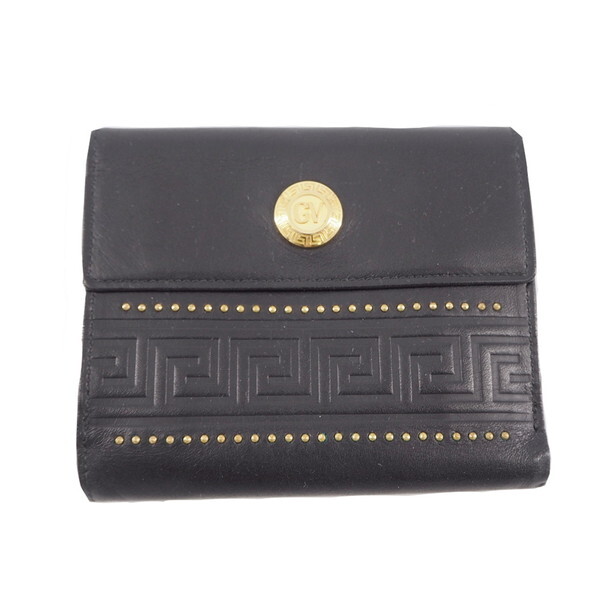 【BIGお買い物ラリー★30%OFFセール中】ヴェルサーチ VERSACE 二つ折り財布 ブラック×ゴールド レディース 中古