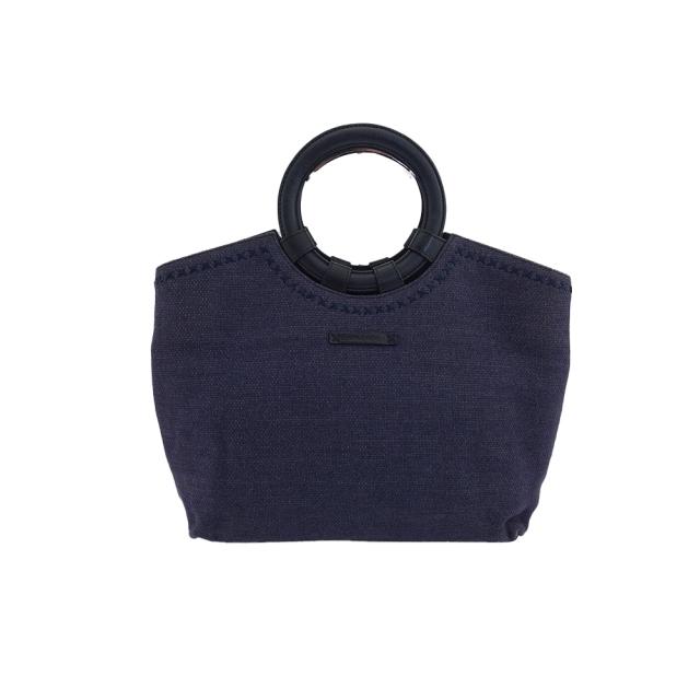 【X'masセール★30%OFF】ハンティングワールド HUNTING WORLD ハンドバッグロゴ 異素材コンビ ネイビー レディース 中古