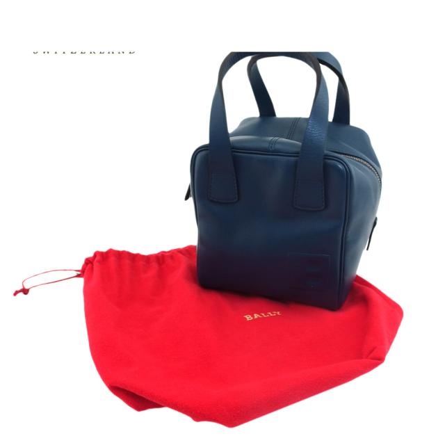 【BIGお買い物ラリー★30%OFFセール中】バリー BALLY ハンドバッグキューブ Bマーク ネイビー系 レディース 中古