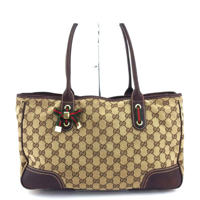 【BIGお買い物ラリー★30%OFFセール中】グッチ GUCCI トートバッグGGキャンバス プリンシー ベージュ ブラウン系 レディース 中古