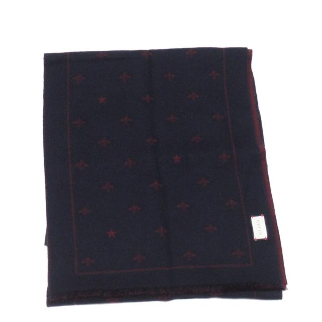 【BIGお買い物ラリー★30%OFFセール中】グッチ GUCCI マフラービー＆スター 蜂 星 リバーシブル ネイビー ボルドー レディース 中古
