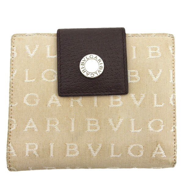 【X'masセール★30%OFF】ブルガリ BVLGARI 三つ折り財布ロゴマニア ロゴマニア アイボリー×ダークブラウン×シルバー レディース 中古