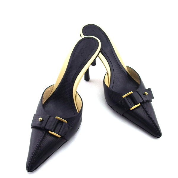 【BIGお買い物ラリー★30%OFFセール中】グッチ GUCCI パンプス ブラック×ゴールド×アイボリー レディース 中古