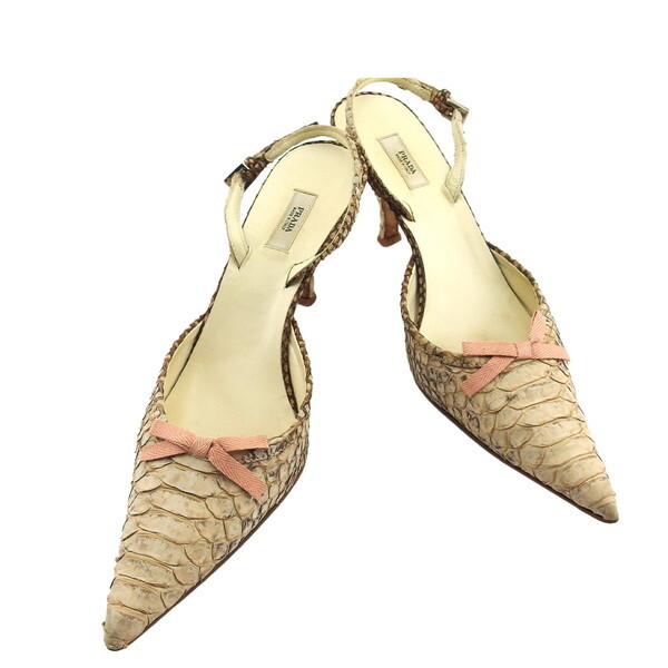 【BIGお買い物ラリー★30%OFFセール中】プラダ PRADA ミュールパイソン パイソン×ピンク レディース 中古