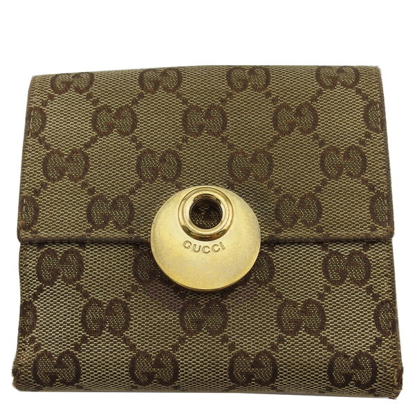 【BIGお買い物ラリー★30%OFFセール中】グッチ GUCCI 三つ折り財布GG柄 エクリプス アイボリー×ベージュ×ブラウン×ゴールド レディース 中古
