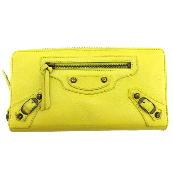 【BIGお買い物ラリー★30%OFFセール中】バレンシアガ BALENCIAGA 長財布 クラシックコンチネンタル イエロー×真鍮 レディース 中古