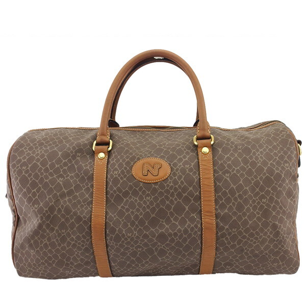 【X'masセール★30%OFF】ニナリッチ NINA RICCI ボストンバッグジラフ柄 ブラウン×ベージュ レディース 中古