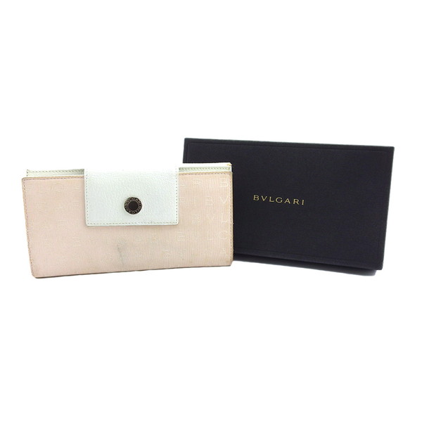 【X'masセール★30%OFF】ブルガリ BVLGARI 長財布ロゴマニア ピンク ホワイト 白 レディース 中古