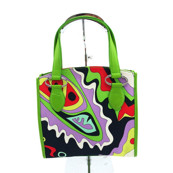 【BIGお買い物ラリー★30%OFFセール中】エミリオプッチ Emilio Pucci ハンドバッグプッチ（柄） マルチカラー グリーン ブラック パープル レディース 中古