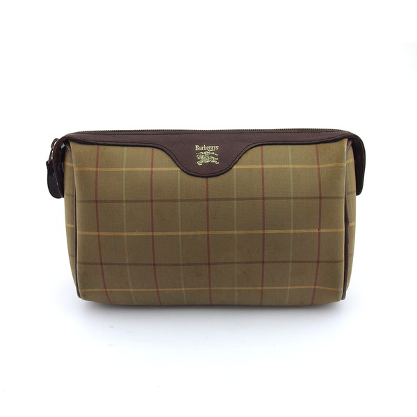 【X'masセール★30%OFF】バーバリー BURBERRY クラッチバッグチェック カーキ ブラウン系 レディース 中古