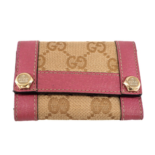 【BIGお買い物ラリー★30%OFFセール中】グッチ GUCCI キーケースGGキャンバス チャーミー ベージュ ピンク レディース 中古