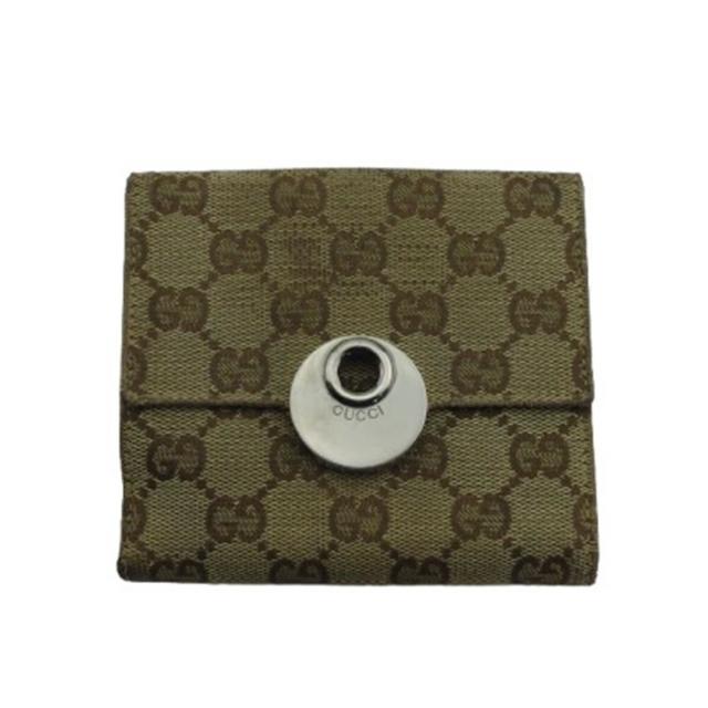 【BIGお買い物ラリー★30%OFFセール中】グッチ GUCCI 二つ折り財布ＧＧキャンバス エクリプス ベージュ×ブラウン×シルバー レディース 中古
