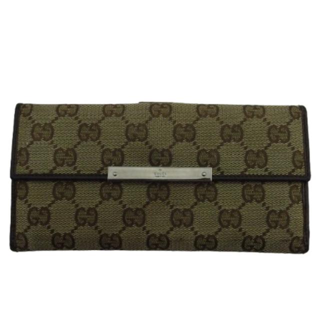【BIGお買い物ラリー★30%OFFセール中】グッチ GUCCI 長財布GGキャンバス ベージュ×ブラウン レディース 中古
