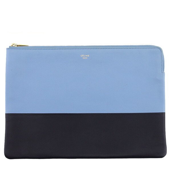 【X'masセール★30%OFF】セリーヌ CELINE ポーチ ライトブルー×ブラック×ゴールド レディース 中古