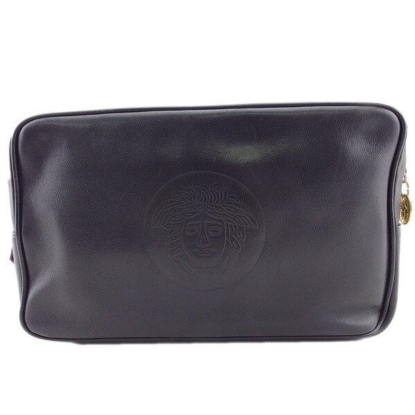 【X'masセール★30%OFF】ヴェルサーチ VERSACE セカンドバッグ ブラック×ゴールド レディース 中古