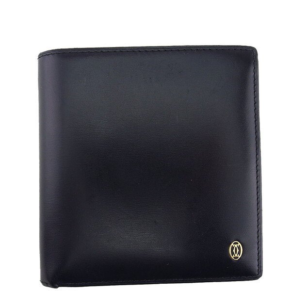【X'masセール★30%OFF】カルティエ CARTIER 二つ折り財布 ブラック×ゴールド レディース 中古