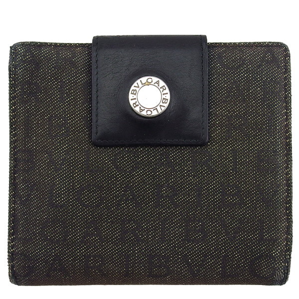 【BIGお買い物ラリー★30%OFFセール中】ブルガリ BVLGARI 二つ折り財布ロゴマニア ブラック×シルバー レディース 中古