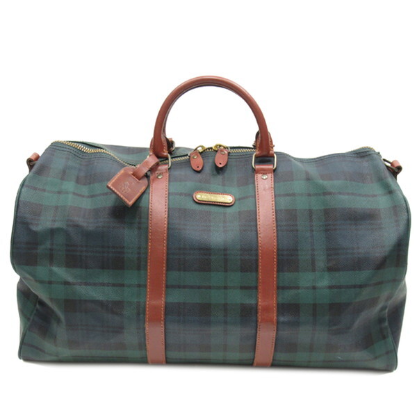 【BIGお買い物ラリー★30%OFFセール中】ポロ・ラルフローレン POLO RALPH LAUREN ボストンバッグチェック グリーン ネイビー ブラウン系 レディース 中古