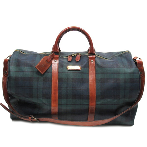 【BIGお買い物ラリー★30%OFFセール中】ポロ・ラルフローレン POLO RALPH LAUREN ボストンバッグチェック 2WAYショルダー グリーン ネイビー ブラウン系 レディース 中古