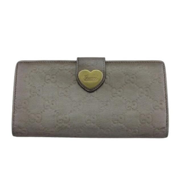 【BIGお買い物ラリー★30%OFFセール中】グッチ GUCCI 長財布グッチシマ ロゴハートプレート付き グレーシルバー×ゴールド レディース 中古