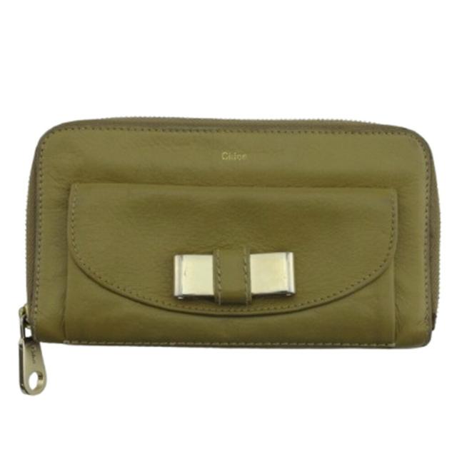 【X'masセール★30%OFF】クロエ Chloe 長財布ロゴ リリィ（メタルリボン付き） ライトカーキ×ゴールド レディース 中古