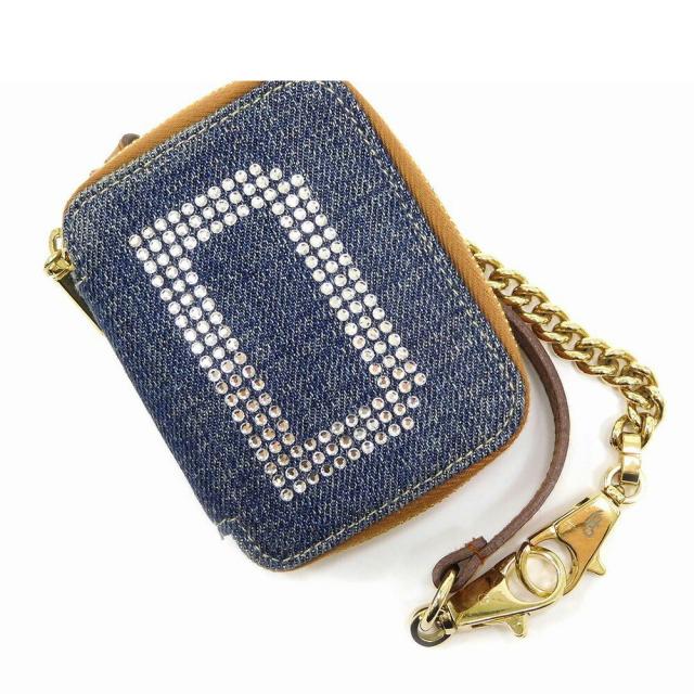 【BIGお買い物ラリー★30%OFFセール中】ドルチェアンドガッバーナ DOLCE&GABBANA ポーチ ブルー×茶×クリスタル レディース 中古