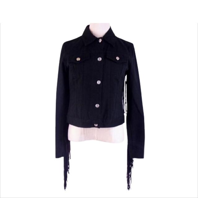 【BIGお買い物ラリー★30%OFFセール中】シーバイクロエ SEE BY CHLOE その他アウターデニム フリンジ＆ビーズ付き ブラック デニム サイズM レディース 中古