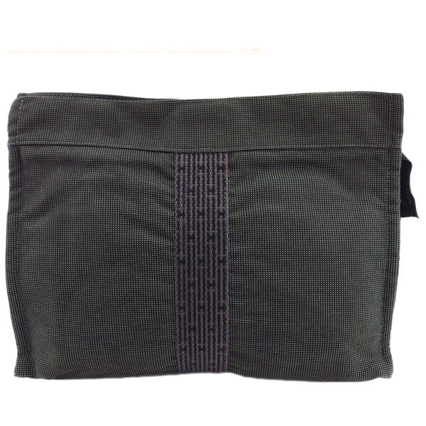 【BIGお買い物ラリー★30%OFFセール中】エルメス HERMES クラッチバッグエールライン セカンドポーチMM グレー 灰色 ブラック レディース 中古