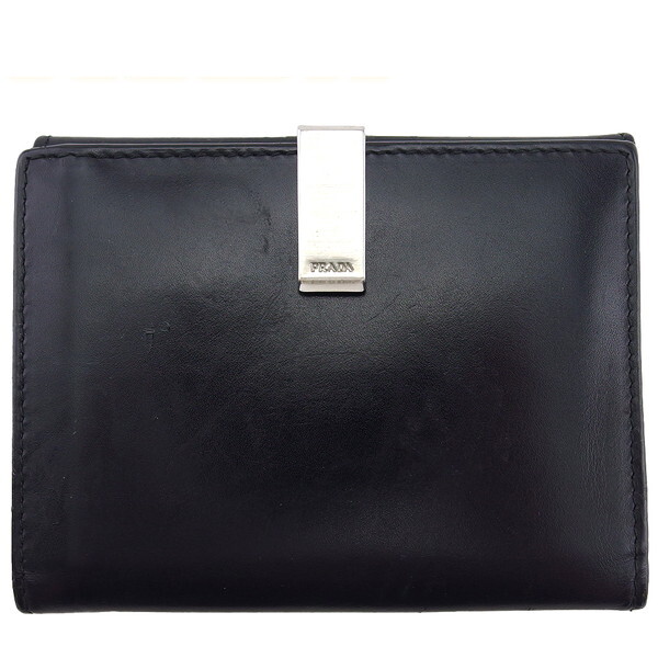 【X'masセール★30%OFF】プラダ PRADA 二つ折り財布 ブラック　シルバー レディース 中古