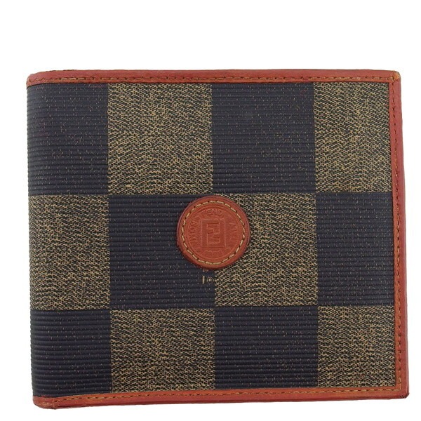 【BIGお買い物ラリー★30%OFFセール中】フェンディ FENDI 札入れペカン　ブロックチェック ライトブラウン　ブラック レディース 中古