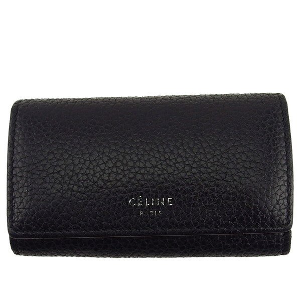 【X'masセール★30%OFF】セリーヌ CELINE キーケースロゴ ブラック イエロー レディース 中古