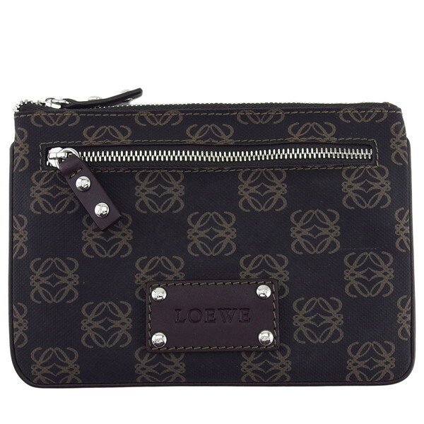 【BIGお買い物ラリー★30%OFFセール中】ロエベ LOEWE ポーチアナグラム柄 ブラック ブラウン レディース 中古