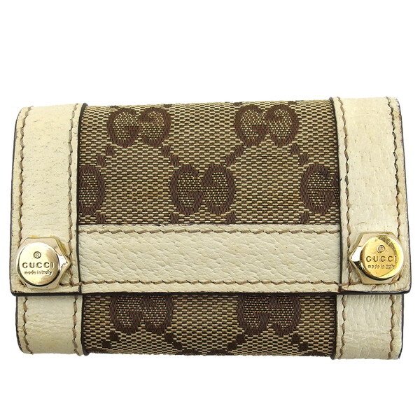 【BIGお買い物ラリー★30%OFFセール中】グッチ GUCCI キーケースGG柄 チャーミー ベージュ×ブラウン×アイボリー×ゴールド レディース 中古