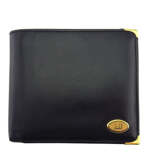 【BIGお買い物ラリー★30%OFFセール中】ダンヒル Dunhill 二つ折り財布 ブラック×ゴールド レディース 中古