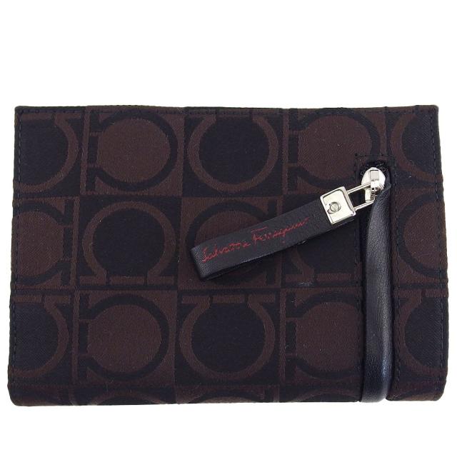 【BIGお買い物ラリー★30%OFFセール中】サルヴァトーレフェラガモ Salvatore Ferragamo 二つ折り財布ガンチーニ ブラウン ブラック レディース 中古