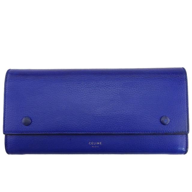 【X'masセール★30%OFF】セリーヌ CELINE 長財布ロゴ ラージフラップマルチファンクション ブルー ベージュ レディース 中古