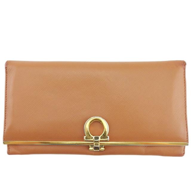 【BIGお買い物ラリー★30%OFFセール中】サルヴァトーレフェラガモ Salvatore Ferragamo 長財布ガンチーニ ライトブラウン レディース 中古
