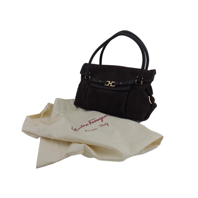 【X'masセール★30%OFF】サルヴァトーレフェラガモ Salvatore Ferragamo ハンドバッグガンチーニ ダークブラウン×ゴールド レディース 中古