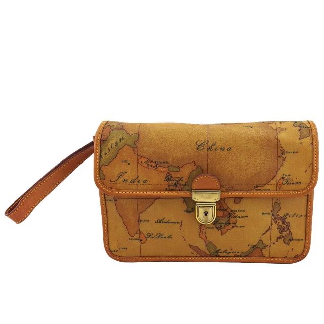 【BIGお買い物ラリー★30%OFFセール中】プリマクラッセ PRIMA CLASSE クラッチバッグ地図柄 ベージュ ブラウン グリーン レディース 中古