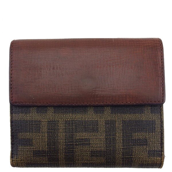 【BIGお買い物ラリー★30%OFFセール中】フェンディ FENDI 三つ折り財布ズッカ ダークブラウン×ベージュ レディース 中古