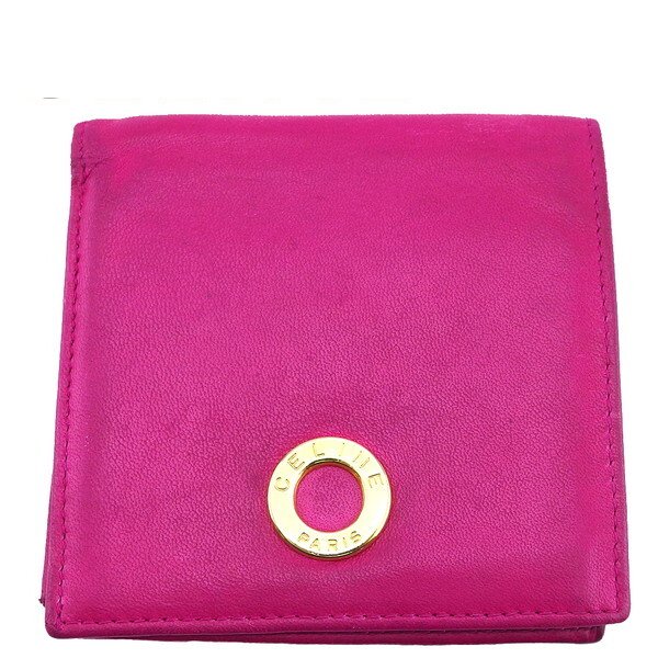 【X'masセール★30%OFF】セリーヌ CELINE 二つ折り財布 マゼンタ×ゴールド レディース 中古