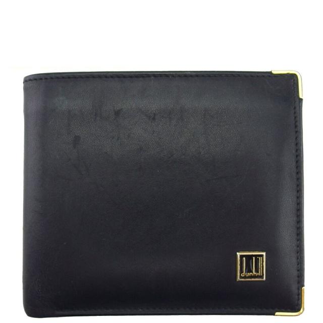 【BIGお買い物ラリー★30%OFFセール中】ダンヒル Dunhill 二つ折り財布 ブラック×ゴールド レディース 中古