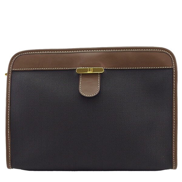 【BIGお買い物ラリー★30%OFFセール中】ダンヒル Dunhill クラッチバッグ ダークブラウン×ブラウン×ゴールド レディース 中古