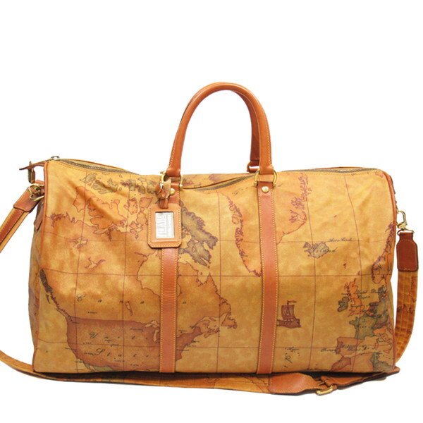 【BIGお買い物ラリー★30%OFFセール中】プリマクラッセ PRIMA CLASSE ボストンバッグ地図柄 2WAYショルダー ベージュ ブラウン系 レディース 中古