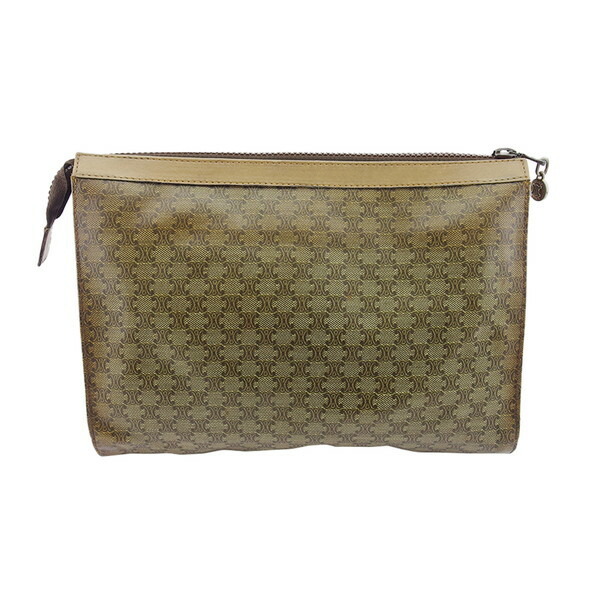 【BIGお買い物ラリー★30%OFFセール中】セリーヌ CELINE ポーチマカダム ベージュ×ブラウン レディース 中古