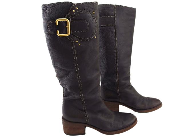 【BIGお買い物ラリー★30%OFFセール中】クロエ Chloe ブーツ ブラウン×ゴールド レディース 中古